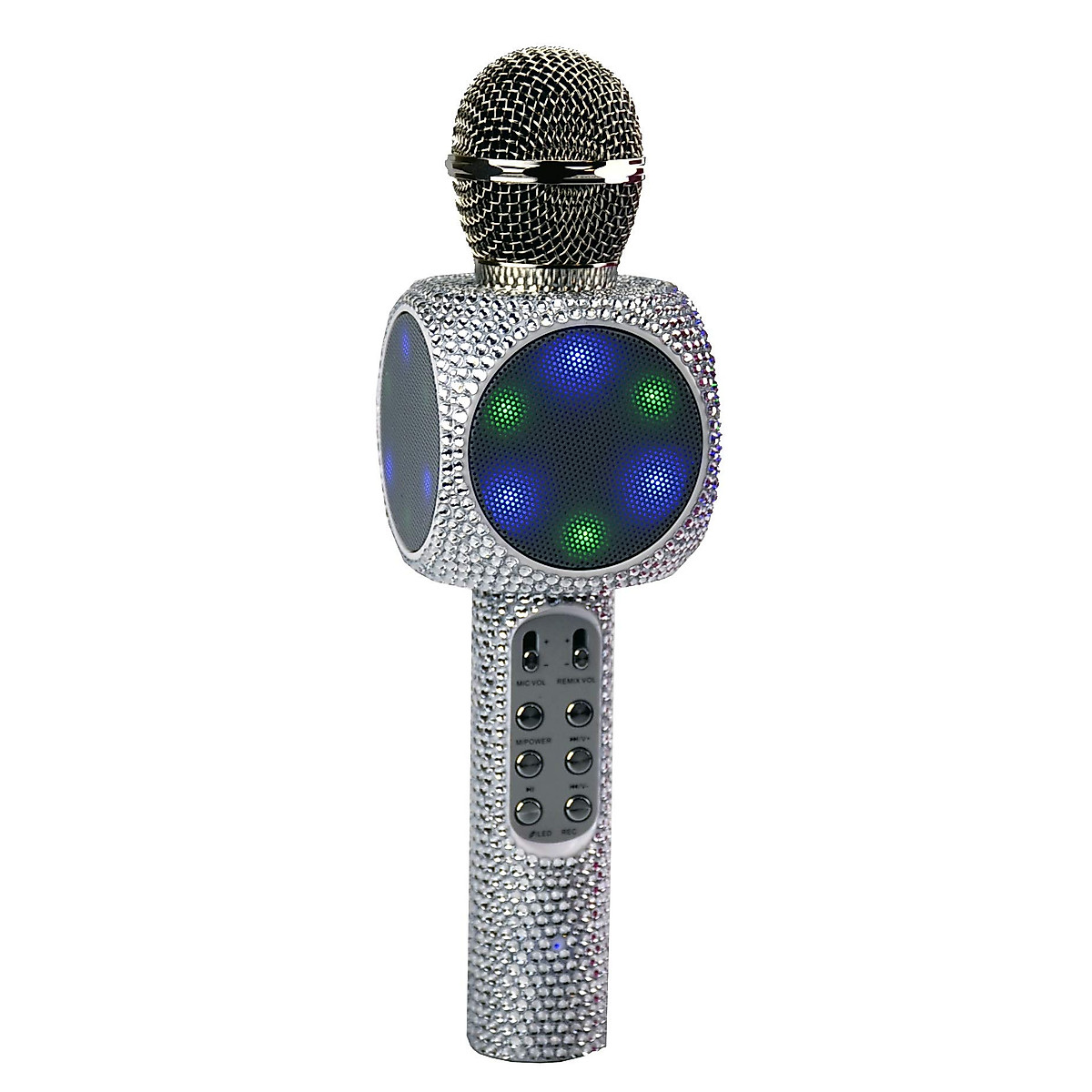 Wireless Express - Sing-Along Bling Bluetooth Karaoke Microphone and Bluetooth Stereo Speaker All-in-One (Silver Bling)