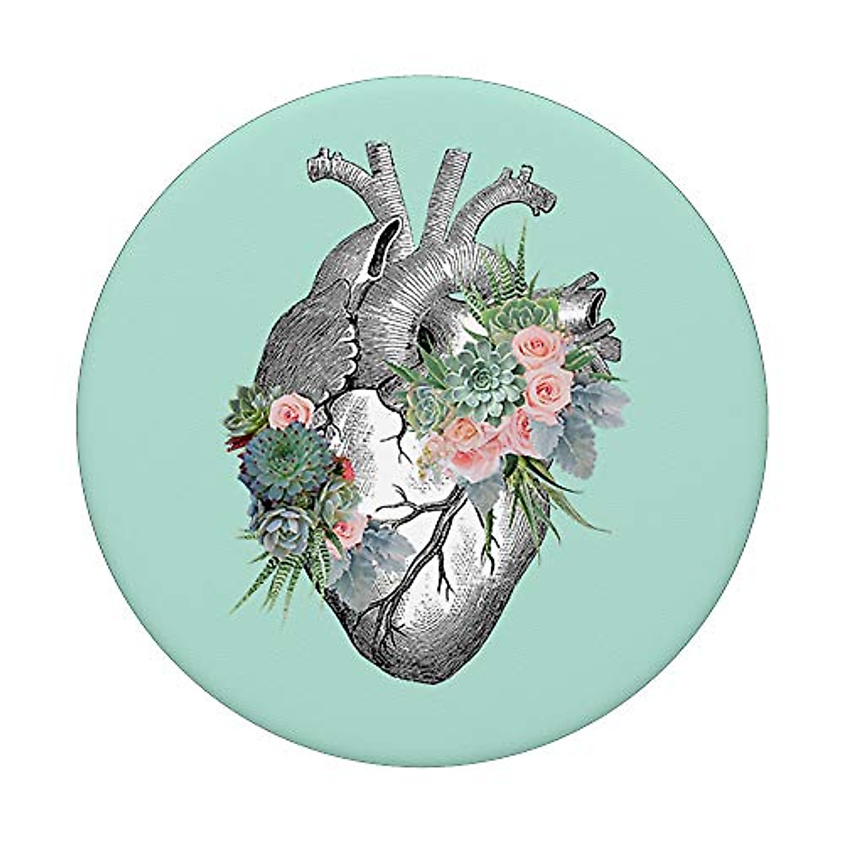 Anatomical human Heart floral with succulents plants PopSockets Swappable PopGrip