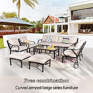 LOKATSE HOME Patio Foot Rest Outdoor Ottoman Modern Footstool for Garden Yard Deck Poolside, Beige