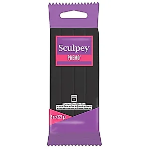 Sculpey Premo Polymer Oven-Bake Clay, Black, Non Toxic, 8 oz. bar, Great for jewelry making, holiday, DIY, mixed media and home décor projects. Premium clay Great for clayers and artists.