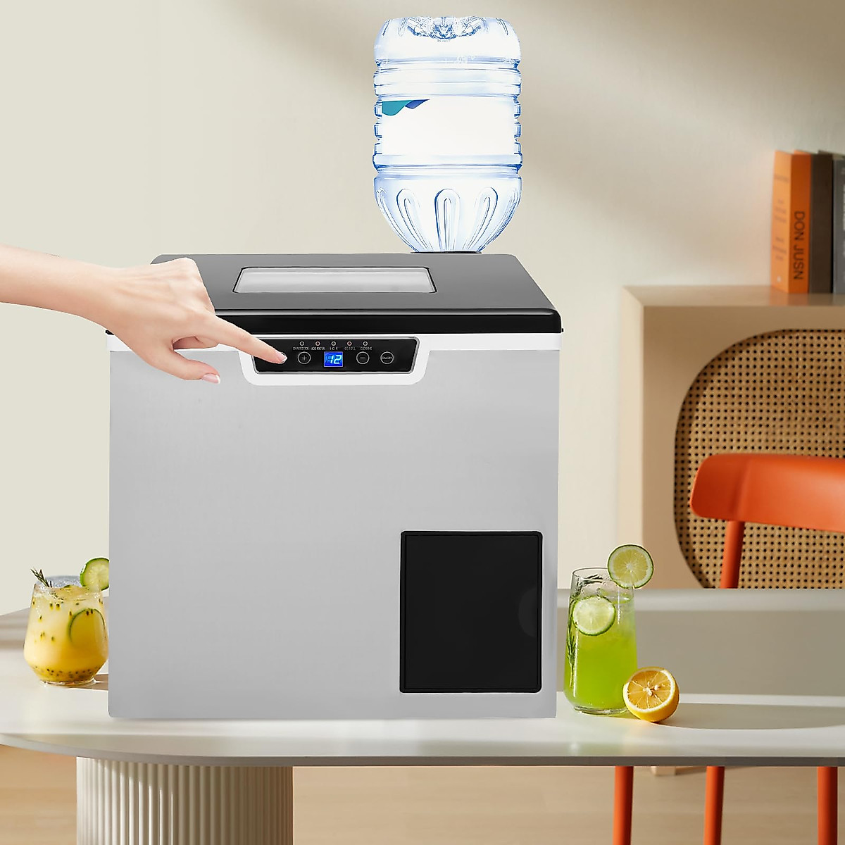 Self Dispensing Nugget Ice Maker, Crunchy Pebble Ice Maker, Countertop Crushing Ice Maker for Home Office Party RV, Portable Fast Ice-Making Automatic Cleaning Ice Maker