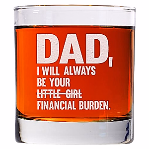CARVELITA Dad I Will Always Be Your Little Girl Financial Burden 11oz Engraved Whiskey Glasses - Dad Gifts From Daughters, Funny Dad Glasses, Financial Burden Dad Mug, Dad Favorite Child
