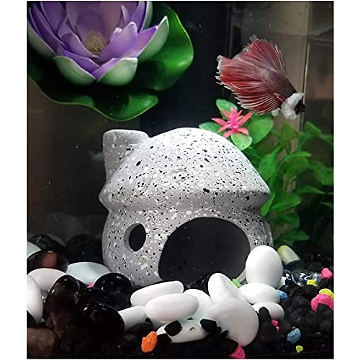 Saim Aquarium Decor Ceramic Mushroom House Ornament Landscape Decor for Small Shrimp to Rest and Breed - Grey