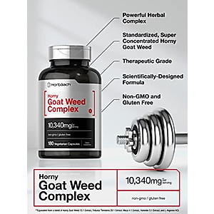 Horny Goat Weed Complex | 10,340 mg | 180 Capsules | Vegetarian, Non-GMO, and Gluten Free Formula with Tribulus, Maca, Yohimbe, and L-Arginine | by Horbaach