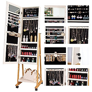 Ntufrest Standing LED Mirror Jewelry Armoire, Lockable Jewelry Organizer, Large Full-Length Jewelry Cabinet with Drawers, Exclusive Dressing Jewelry Organizer, White