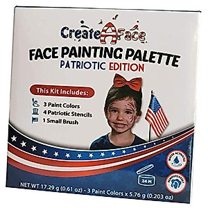 USA Colors Mini Face Paint Kit. Includes Blue Red & White Makeup