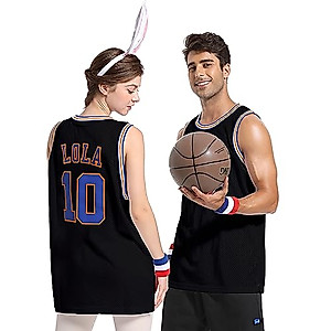 Mens Basketball Jersey Lola#10 Bugs#1 : Space Movie Jerseys 90s for Halloween Sports Hip Hop Party Clothing Set (as1, Alpha, l, Regular, Regular, #10 Black)