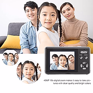 PUSOKEI Digital Camera for Kids, Small Digital Camera with 16x HD Digital Zoom 32GB, 2.4 Inch IPS Screen Mini Video USB Rechargeable Camera(Black)