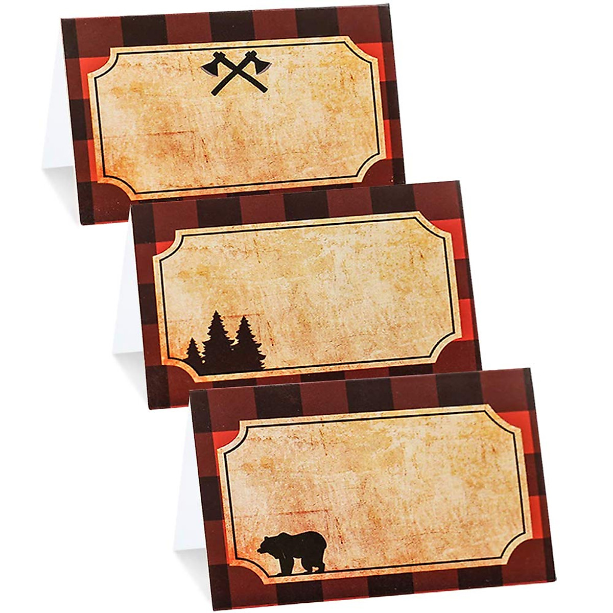 BCHOCKS Lumberjack Party Place Cards - Lumberjack Buffalo Plaid Food Tents and Food Labels Decorations, Woodland Baby Shower Party Supplies