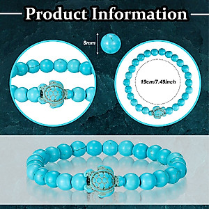 Bonuci Turtle Bracelet 4 Pieces Sea Turtle Beads Ocean Bracelets Natural Stone Turquoise Stretch Bracelet Turtle Bracelet Gifts for Women Men