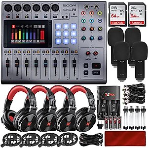 Zoom PodTrak P8 Portable Multitrack Recorder Perfect for Podcasting, Twitching and More in Premium Accessories Bundle with x4 Stereo Headphones, x4 Microphones, Batteries Cleaning Kit & More
