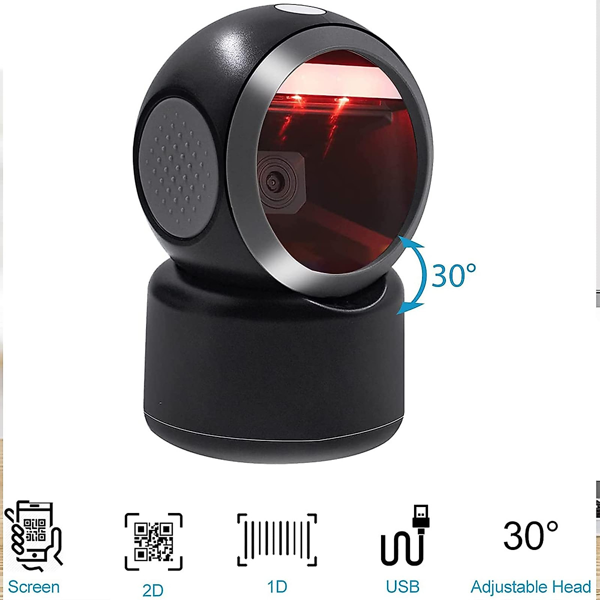 Symcode 1D 2D QR Desktop Barcode Scanner, Omnidirectional Hands-Free Automatic USB Barcode Reader Scanner