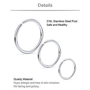SCERRING 22 Gauge Nose Rings Hoop Stainless Steel Nose Studs Cartilage Daith Tragus Ear Piercing Ring Hoop Body Jewelry Set 36PCS