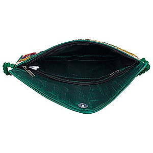 Rajasthani Jaipuri Art Sling Bag Foldover Clutch Purse (Green With Golden Front)- Quality Checked