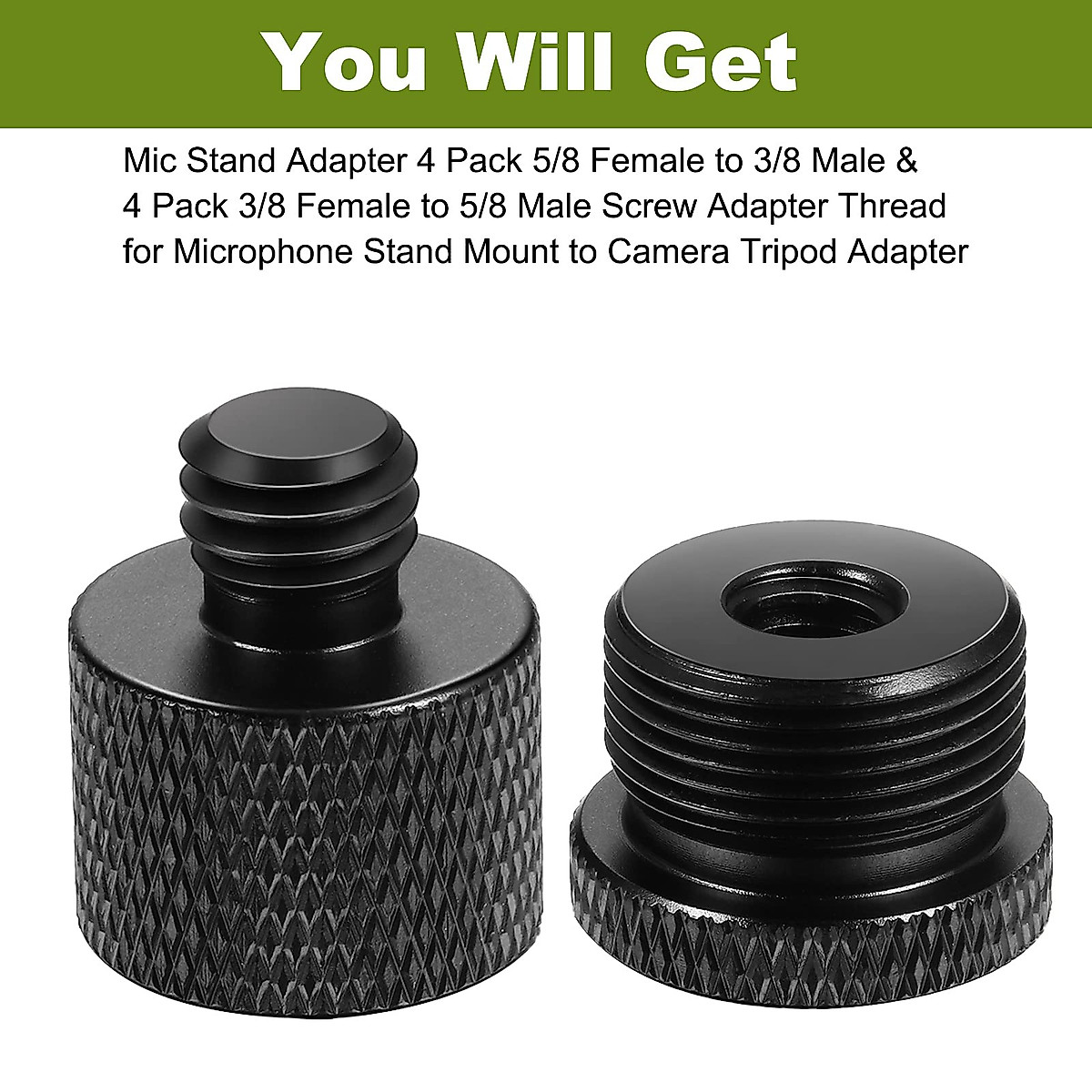 Frienda 8 Pieces Mic Stand Adapter Mic Thread Adapter Set 5/8 Female to 3/8 Male and 3/8 Female to 5/8 Male Screw Adapter Thread for Microphone Stand Mount to Camera Tripod Adapter