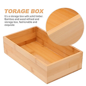 Cabilock Bamboo Storage Box Wood Crates for Storage Bamboo Flatware Wooden Chest Desk Drawer Bamboo Cutlery Organizer Cosmetic Storage Bin Bamboo Vanity Tray Hinged Cover Customized Office