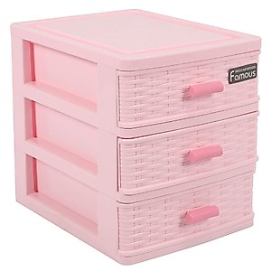Luejnbogty Plastic Drawer Designed 3 Compartment Jewelry Storage Box Pink