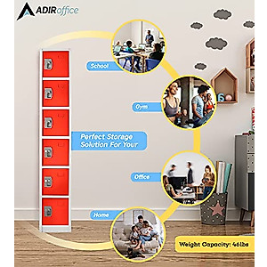 AdirOffice Large School Locker with 6 Doors 6 Hooks Storage Locker for Garage Storage - Office Storage Lockers (6 Door, Red)