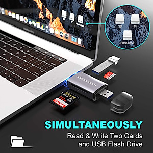 SD Card Reader,SockeTech 3-in-1 Memory Card USB 3.0 Reader,Micro SD to USB Adapter,Trail Camera Viewer for Samsung Galaxy/Note S20/10,Android Phone,Windows Computer, MacBook iPad Air/Pro and Dash Cam