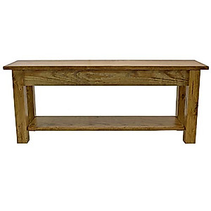 Golden Oak Farmhouse Bench with Shelf