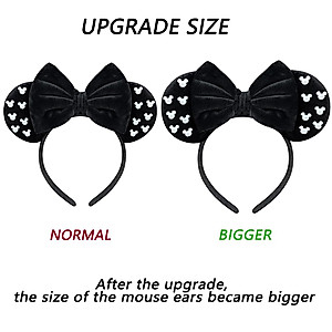 Trnerm Large Size Mouse Ears Headband for Women in Black Fuzzy Fabric, Plus-size Park Ears Headband for Birthday, Cosplay Party, Christmas, Halloween, Party