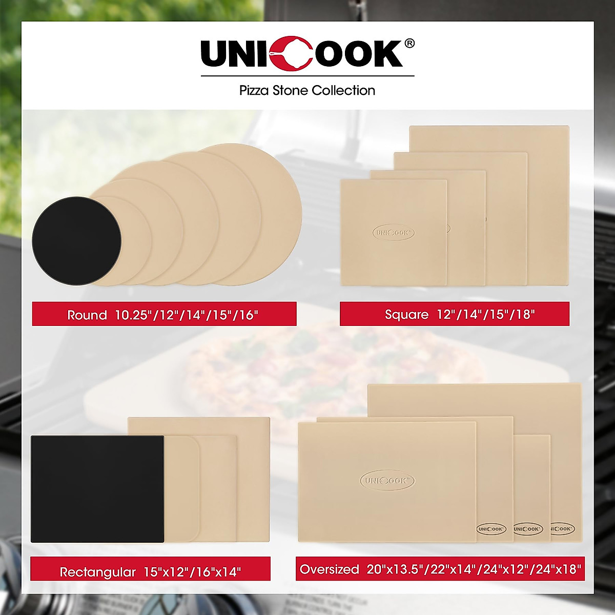 Unicook Pizza Stone for Oven and Grill, 15 Inch Large Baking Stone, Heavy Duty Cordierite Bread Pan, Thermal Shock Resistant Oven Cooking Stoneware for Pizzas, Bread, Cookie and More