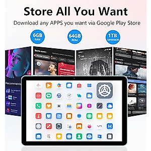 Android Tablet, 10.1 inch Android 13 Tablets 6GB RAM 64GB ROM 1TB Expand, 1280x800 IPS HD Touchscreen,6000mAh Battery, Bluetooth, Dual Camera, GMS, WiFi (Blue)