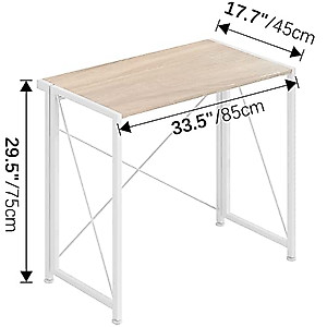 4NM 33.5" Small Folding Desk, Simple Assembly Computer Desk Home Office Desk Study Writing Table for Small Space Offices - Natural and White