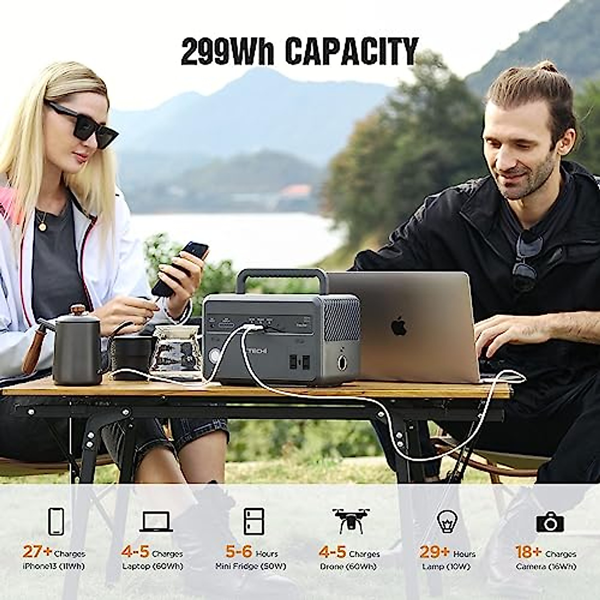 CTECHi Portable Power Station 300W with LiFePO4 Battery, 299Wh Solar Powered Generator, Battery Power Supply for Home Emergency Use, Outdoor, CPAP, Camping, Weekend Trip and Fishing