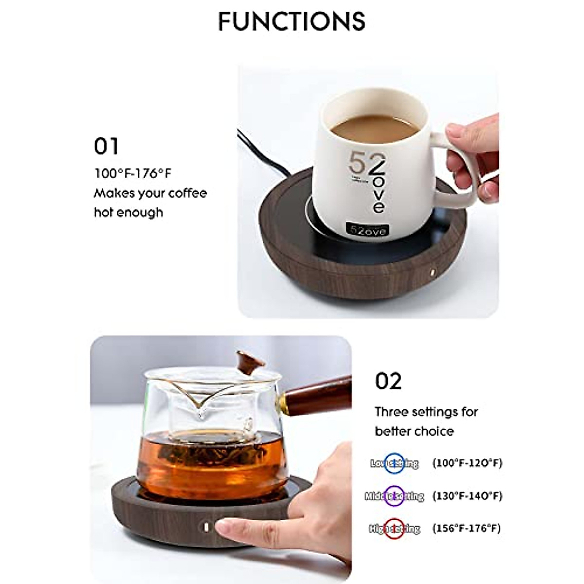 Mug Warmer, Coffee Mug Warmer for Desk, Cup Warmer with 3 Temperature Setting for Coffee, Milk, Tea, Chocolate, Beverage