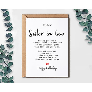 EruditeGifts Sister-In-Law Birthday Card, 5 x 7 inches, Printed on Premium Smooth Heavy Cardstock, Blank Inside for Your Personal Message, Includes Envelope