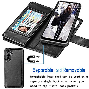 Tekcoo Galaxy A14 5G Case, Galaxy A14 5G Wallet Case, Luxury PU Leather Cash Credit Card Slots Holder Carrying Folio Flip Cover [Detachable Magnetic Hard Case] Kickstand for Samsung A14 5G [Black]
