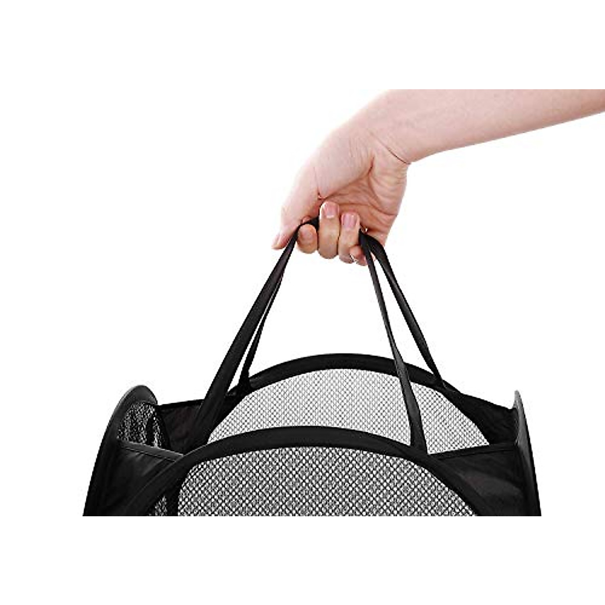 V-Shine Mesh Pop-Up Laundry Hamper, Collapsible Mesh Laundry Hamper Basket with Reinforced Carry Handles,Folding Pop-Up Clothes Hampers for Room, College Dorm or Travel (Black, 2Pack)