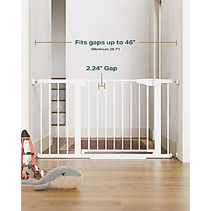 Cumbor 29.7-46" Baby Gate for Stairs, Mom's Choice Awards Winner-Auto Close Dog Gate for the House, Easy Install Pressure Mounted Pet Gates for Doorways, Easy Walk Thru Wide Safety Gate for Dog, White