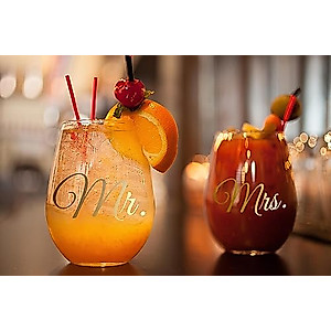 Triple Gifffted Mr and Mrs Wine Glasses Couples Gifts Ideas for Wedding, Anniversary, Gift for Engagement, Bride & Groom, Newlyweds, His and Hers, Wife, Husband, Christmas Presents