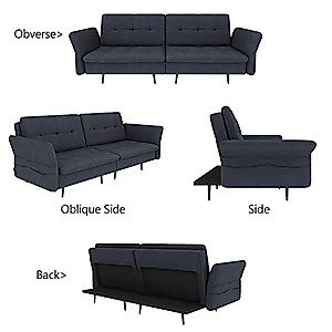 HONBAY Folding Futon, Convertible Sleeper with Adjustable Back, Tufted Sofa Couch Bed for Small Space, Bluish Grey