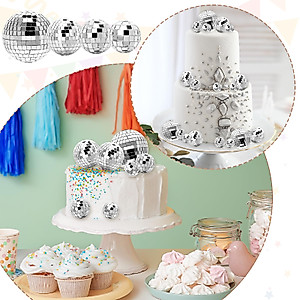 Geetery 70 Pcs Disco Ball Cake Topper Various Sizes Reflective Mirror Silver Mini Small Disco Ball Cake Decorations for Centerpiece 70s 80s Birthday Party Wedding Decor
