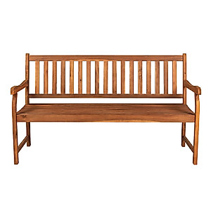 JONATHAN Y BNH101A Laurel 59.1" 3-Seat Slat-Back 600-Lbs Support Acacia Wood Outdoor Garden Patio Bench for Garden, Lawn, Backyard, Pool, Deck, Beach, Firepit, Teak