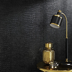 JiffDiff Black Crocodile Wallpaper Textured Wallpaper Charcoal Black Matte Non Woven 3D Embossed Wallpaper Non-Pasted Wallpaper 19.7Ft x 17.7''