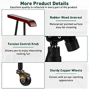 Giantex Home Office Desk Chair Green, Vintage Adjustable Swivel Rolling Chair with Copper Wheels & Armrest, Mid Century Leisure Chair, Velvet Upholstered Computer Chair for Work, Study