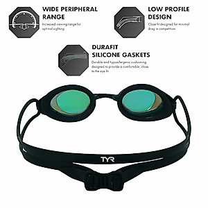 TYR Black Hawk Racing Mirrored Goggles, Gold Metal Rainbow Black, One Size