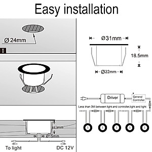 FVTLED LED Deck Lights Kit, 30pcs Φ1.22 WiFi Smart Phone Control Low Voltage Recessed RGBW Deck Lighting Waterproof Outdoor Yard Path Stair Decor, Black