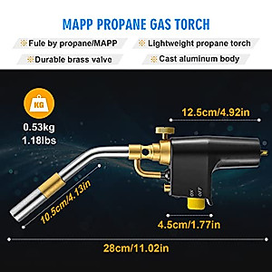 High Intensity Mapp Propane Torch Welding Kit, KOAKOMI Trigger Start Mapp Gas Torch with Self Ignition For Soldering Brazing Cooking,Mapp Gas Propane Head (CSA Certified)