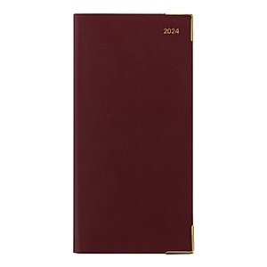 Letts of London Classic Weekly/Monthly Planner, 12 Months, January to December, 2024, Appointments, Gold Corners, Horizontal, Slim Size, 6.625" x 3.25", Burgundy (C32SBY-24)