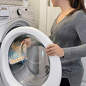 Softwoven Rugs, 5' Round Machine Washable Rug, 90% Cotton, Non-Slip, Family & Pet Friendly, Stain Resistant, Non-Shed, Vintage Design Area Rug for Living Room, Hallway - Navy and Brown