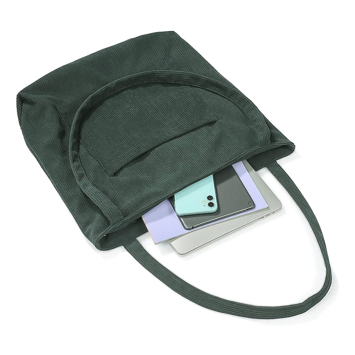 WantGor Women Corduroy Tote Bag, Large Shoulder Hobo Bags Casual Handbags Big Capacity Shopping Work Bag (Dark Green)