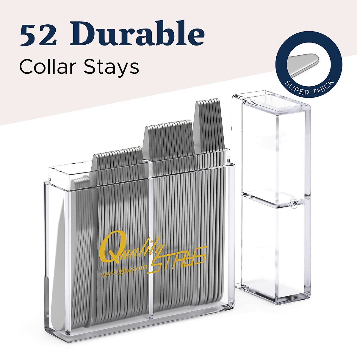 Collar Stays - Premium Metal Collar Stays for Men - 52-Piece Set in 4 Sizes for Crisp Dress Shirt Collars