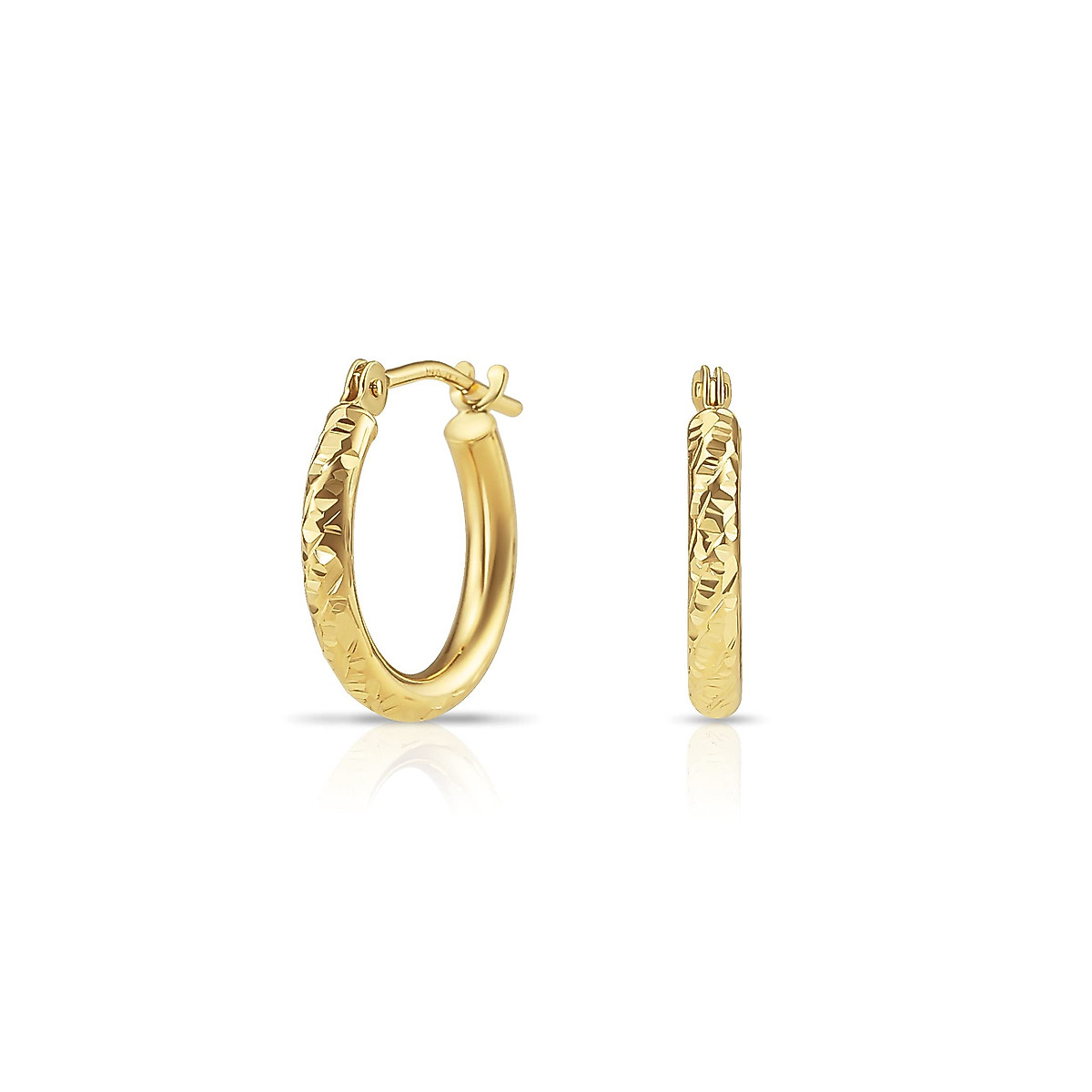 14k Yellow Gold Hand Engraved Diamond-cut Round Hoop Earrings (14mm (0.55 inch))…