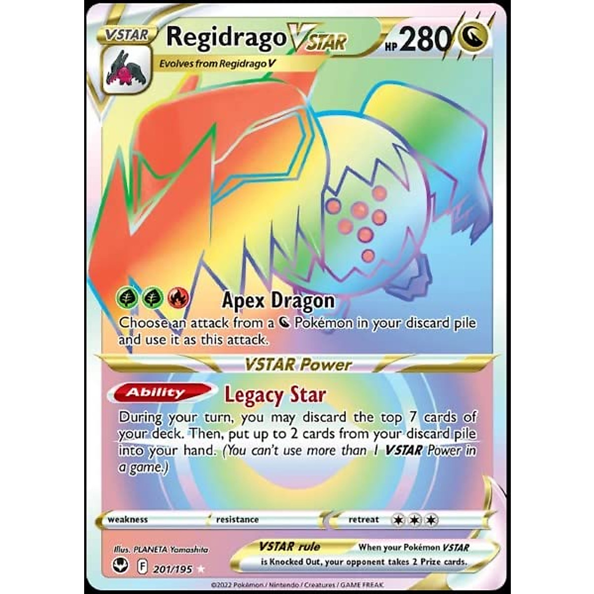 Regidrago Vstar 201/195- Silver Tempest - Full Art Rainbow - Pokemon Secret Rare