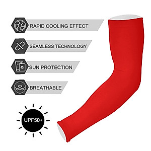 Kigai Red Cooling Sleeves for Arm Compression Sleeve with Thumb Hole UV Sun Protective Arm Cover for Men Women Gardening Outdoor Activity